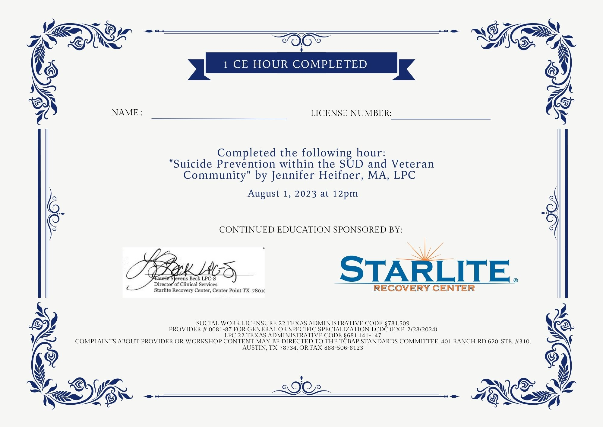 Continuing Education Certificate Template